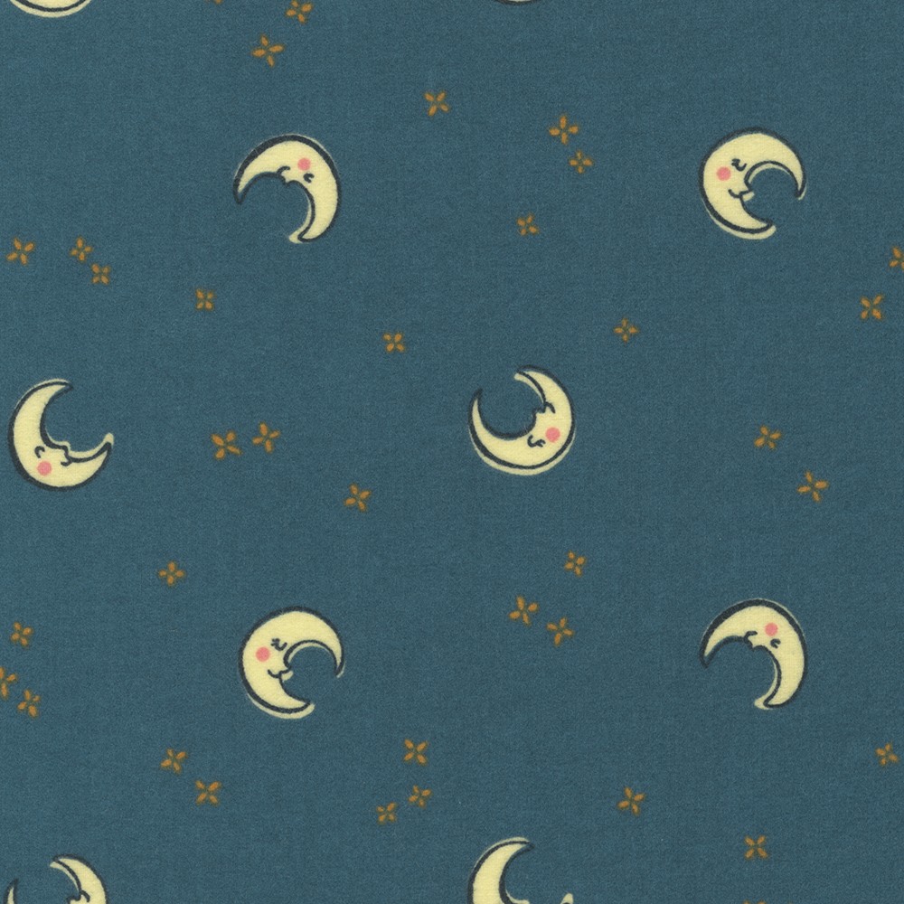 Over the Moon Cozy Cotton Flannel - yellow moons on deep blue background - Craftpaks
