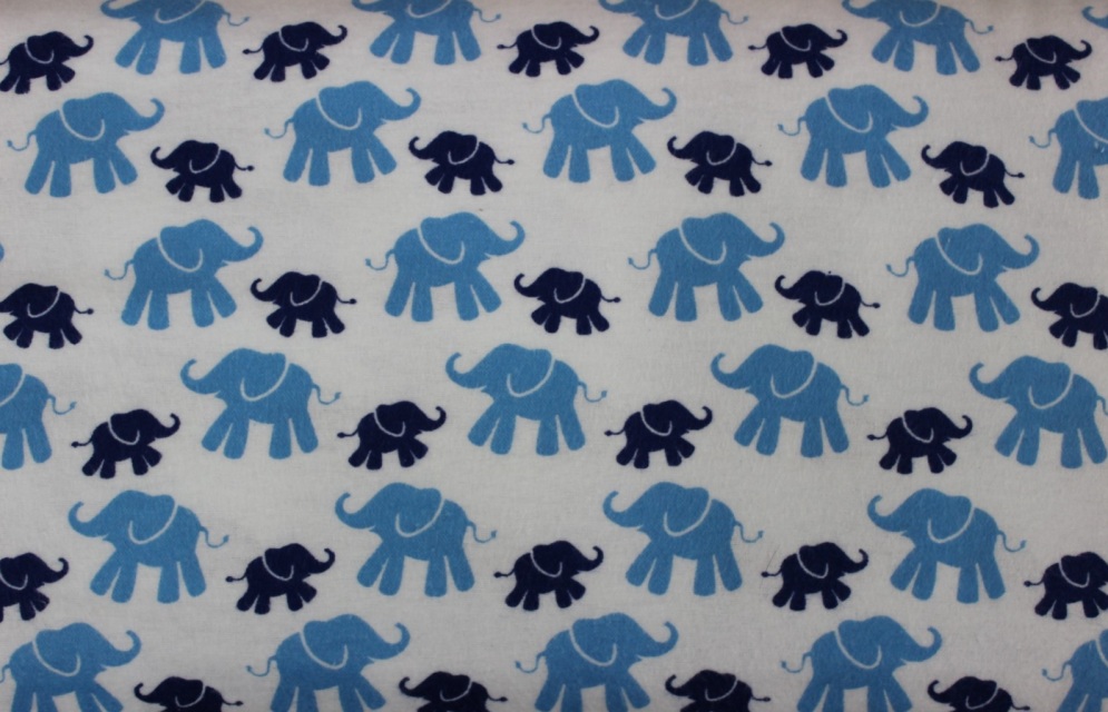 Elephants Flannel - blue elephants on white background - Craftpaks