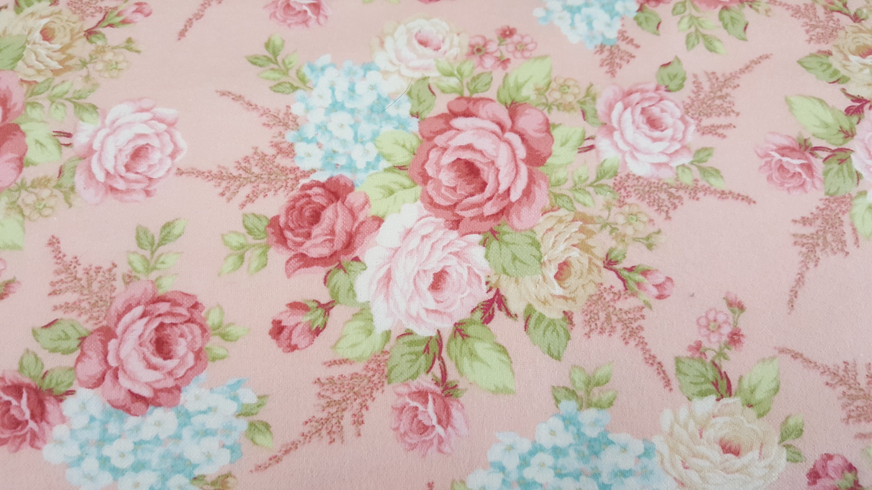 A Peaceful Garden Flannel - Large floral bouquets on pink background ...